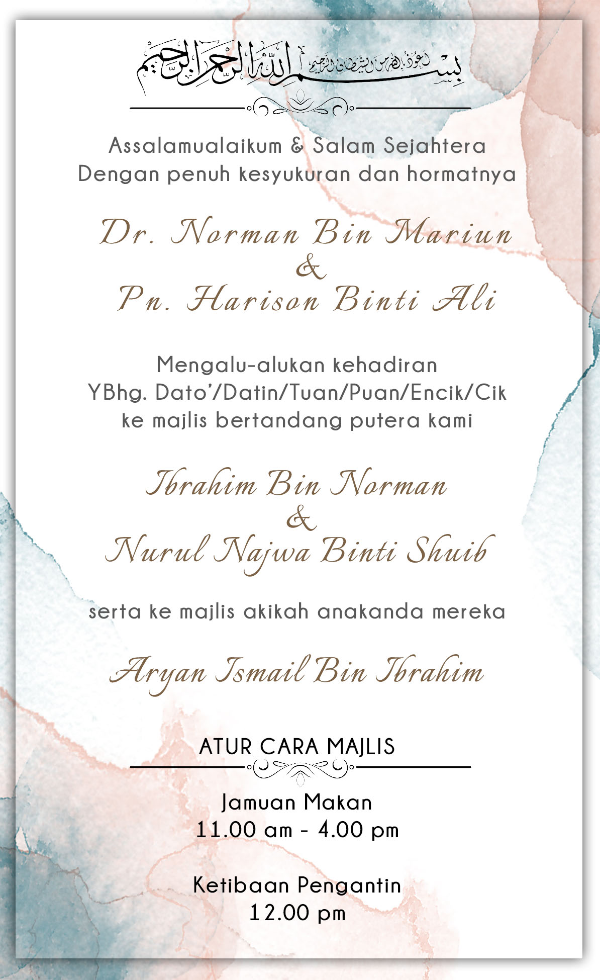 Undangan Majlis Bertandang Ibrahim ♥ Najwa serta Majlis Akikah Aryan ...